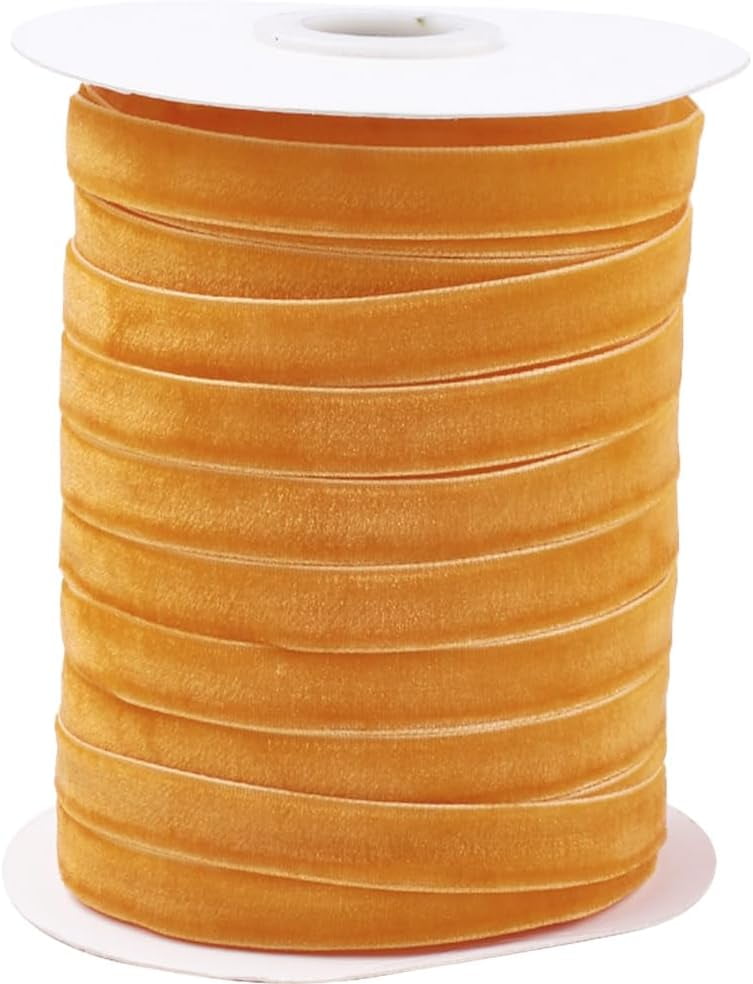 50 Yards 3/8 Inch Orange Thin Velvet Ribbon Rolls Soft Single Faced ...