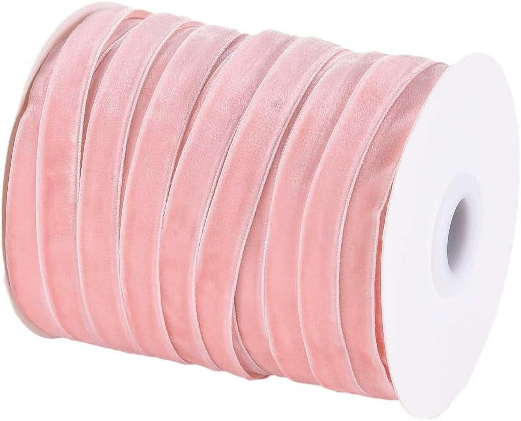50 Yards 3/8 Inch Pink Velvet Ribbon Single Face Fabric Ribbon Thin ...