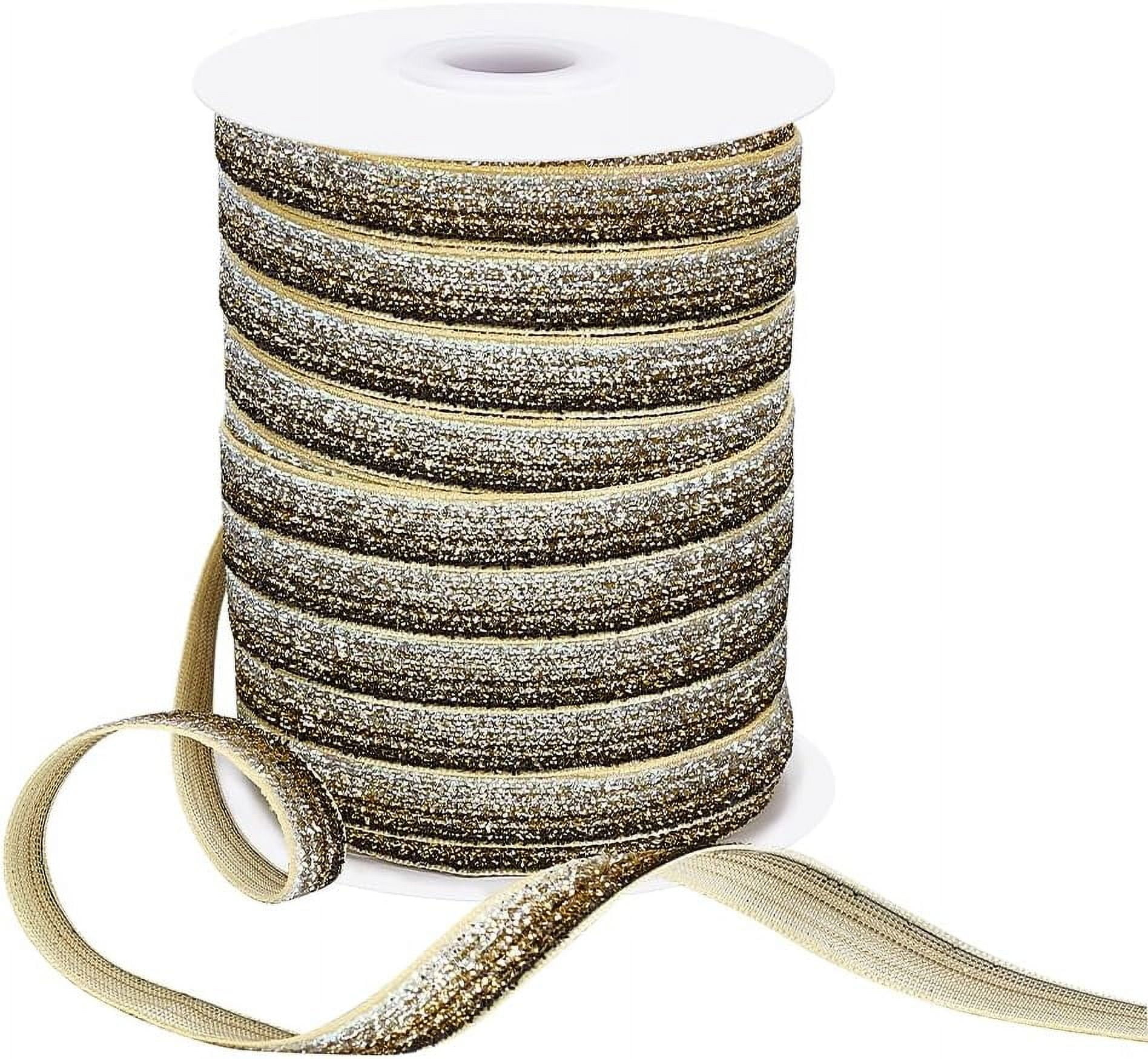 50 Yards Black Gold Glitter Ribbon for Christmas 3/8inch Metallic ...