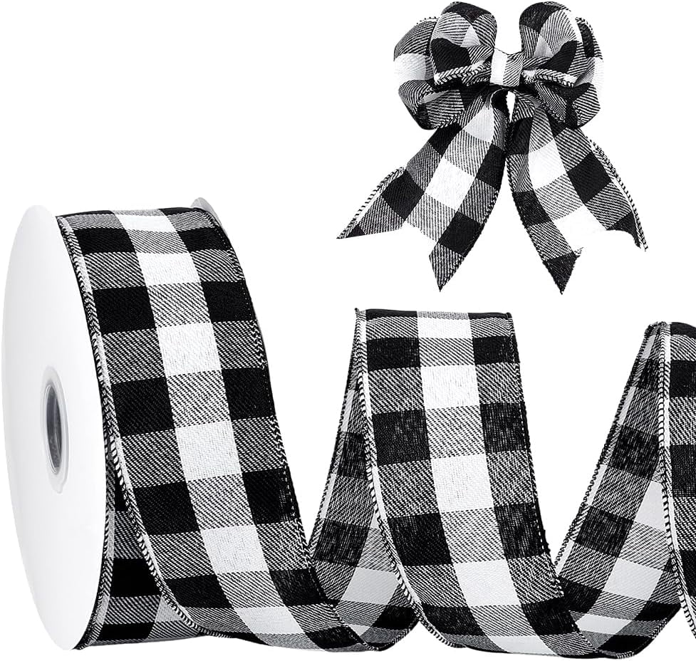 50 Yards Black and White Check Ribbons 2-1/2 inches Wide Buffalo Plaid ...