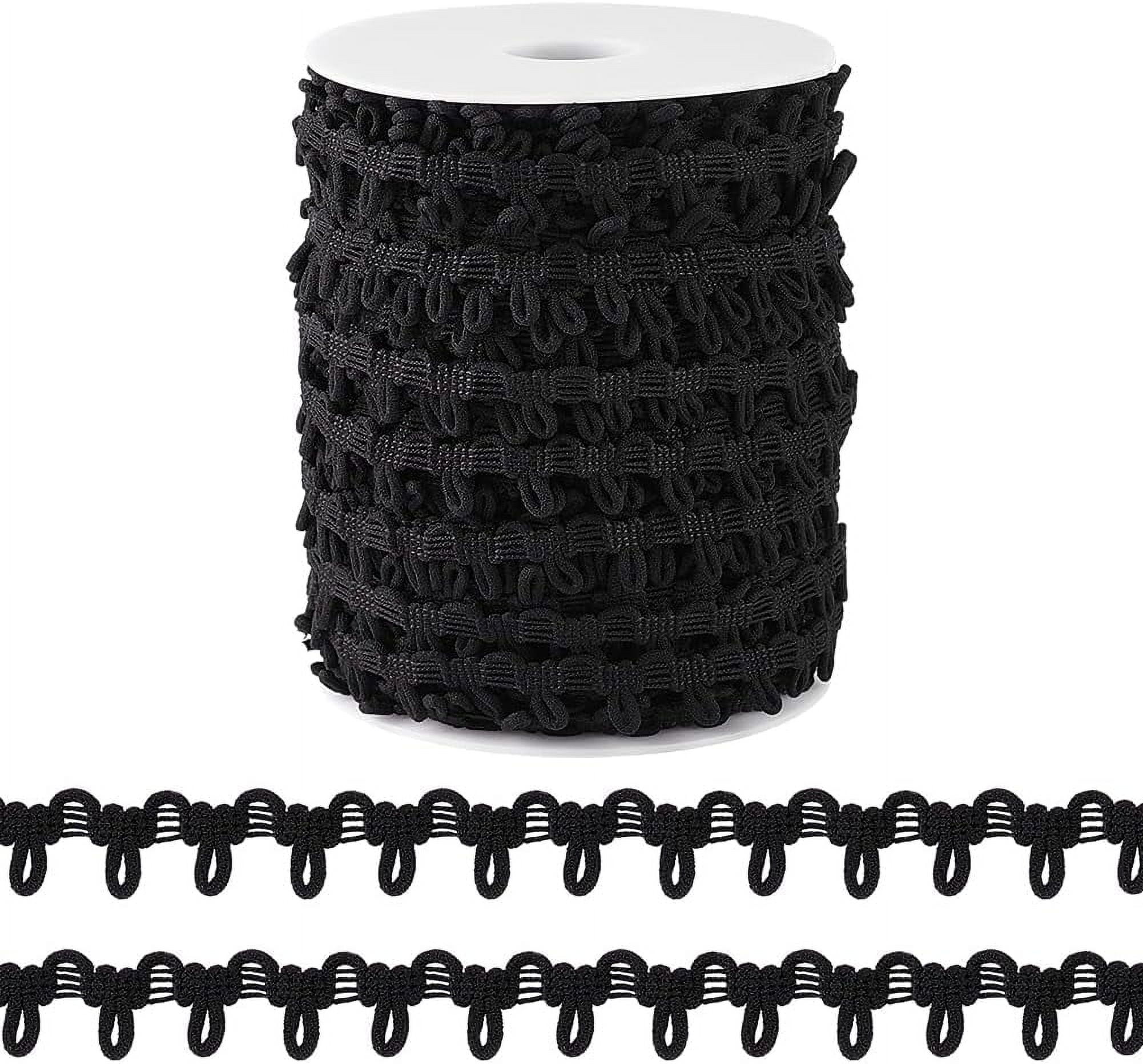 50 Yards Braid Trim with Elastic Button Loops Black Button Elastic Loop ...