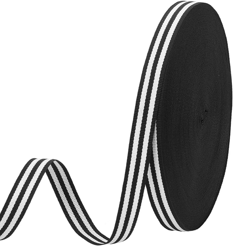 50 Yards Classic Grosgrain Ribbon Black and White Striped Ribbon Fabric ...