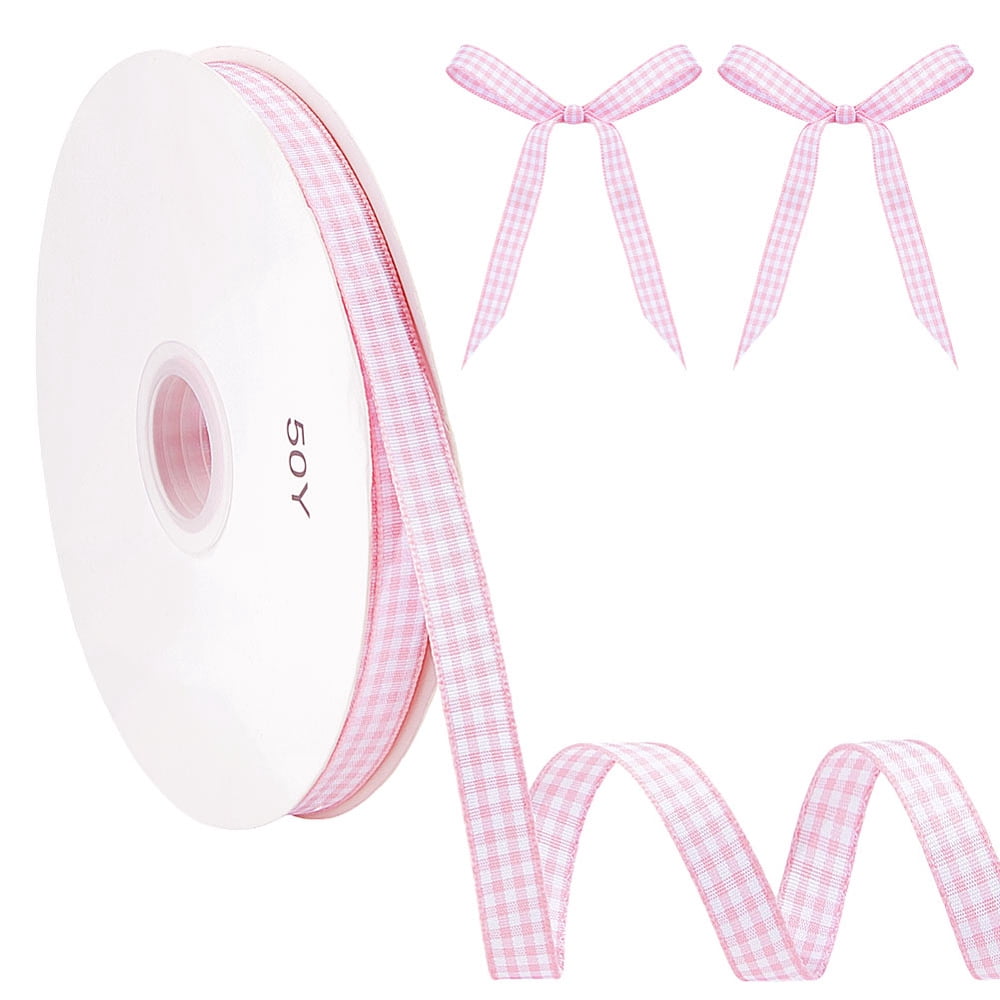 50 Yards Pink and White Gingham Ribbon 3/8 inch Pink Plaid Checkered ...