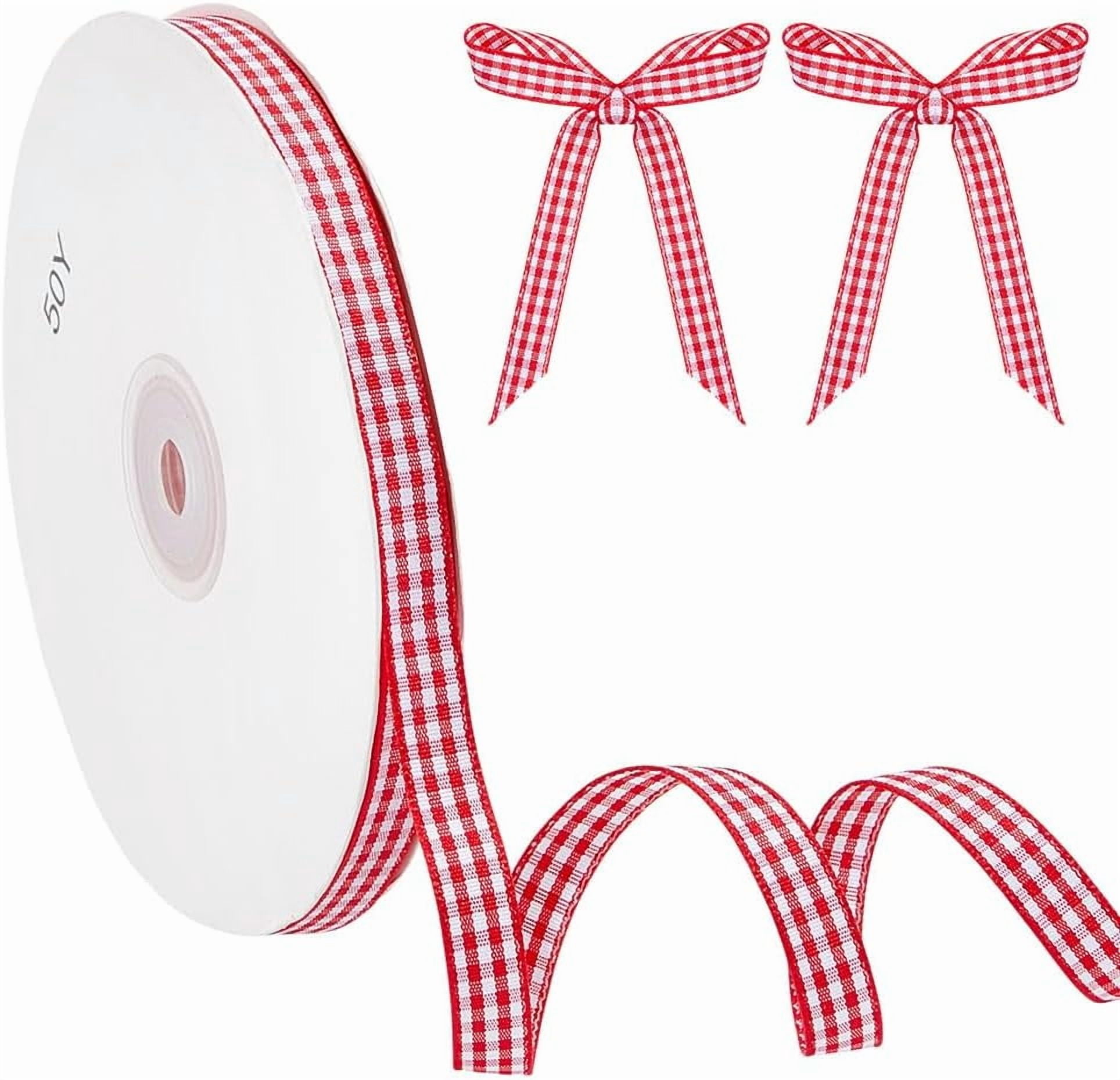 50 Yards Red and White Gingham Ribbon 3/8 inch Red Plaid Checkered ...