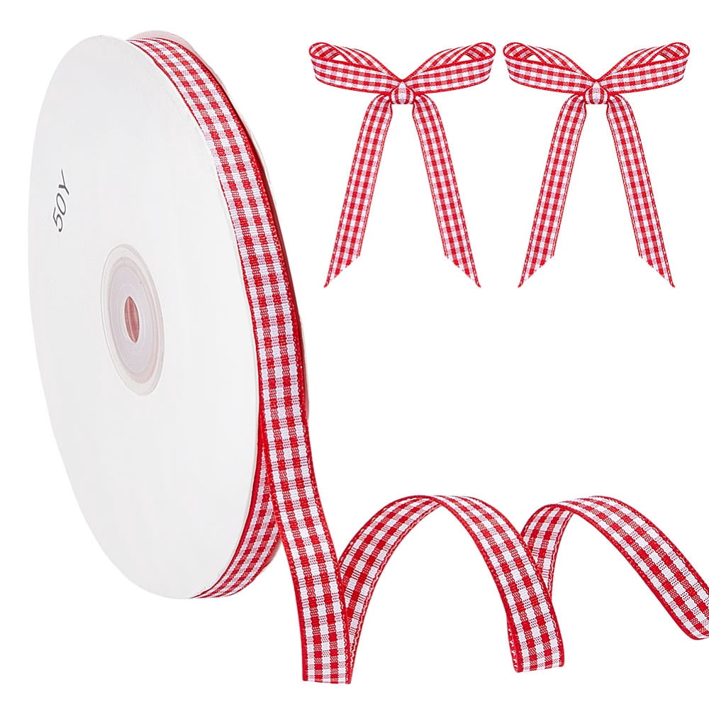 50 Yards Red and White Gingham Ribbon 3/8 inch Red Plaid Checkered ...