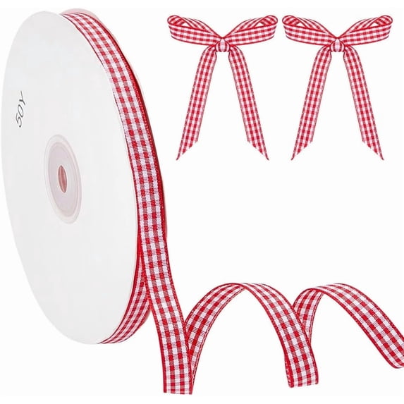 50 Yards Red and White Gingham Ribbon 3/8 inch Red Plaid Checkered ...