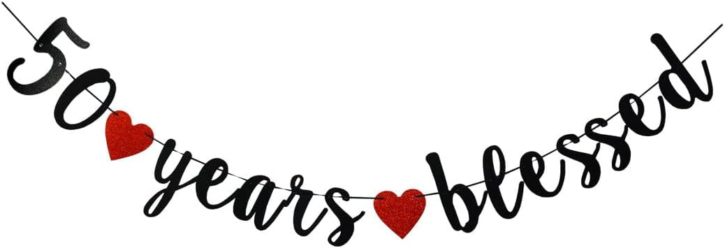 50 Years Blessed Black Red Glitter Heart Banner 50th Golden Wedding ...
