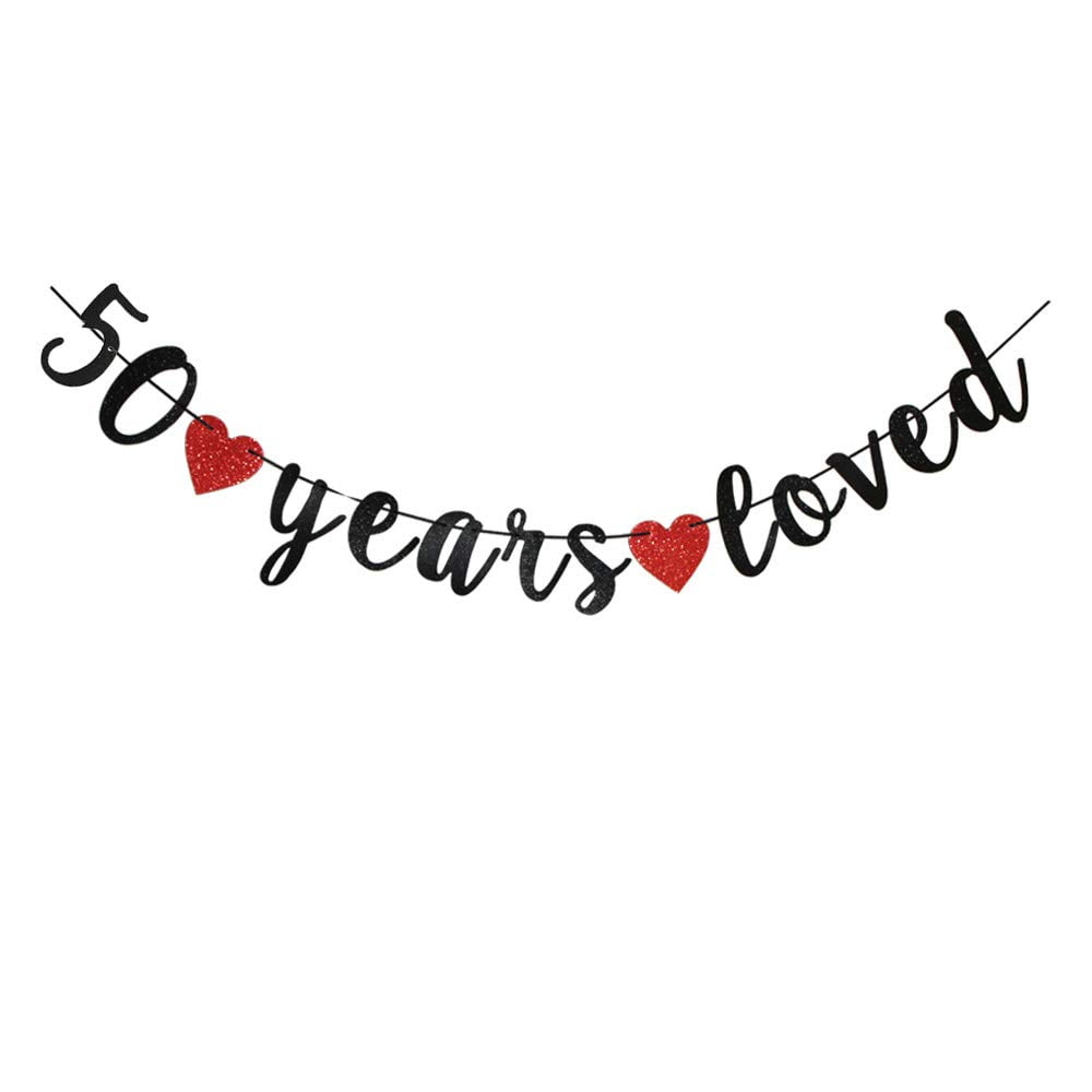50 Years Loved Black Banner, 50th Birthday Party Bunting Sign, Happy ...
