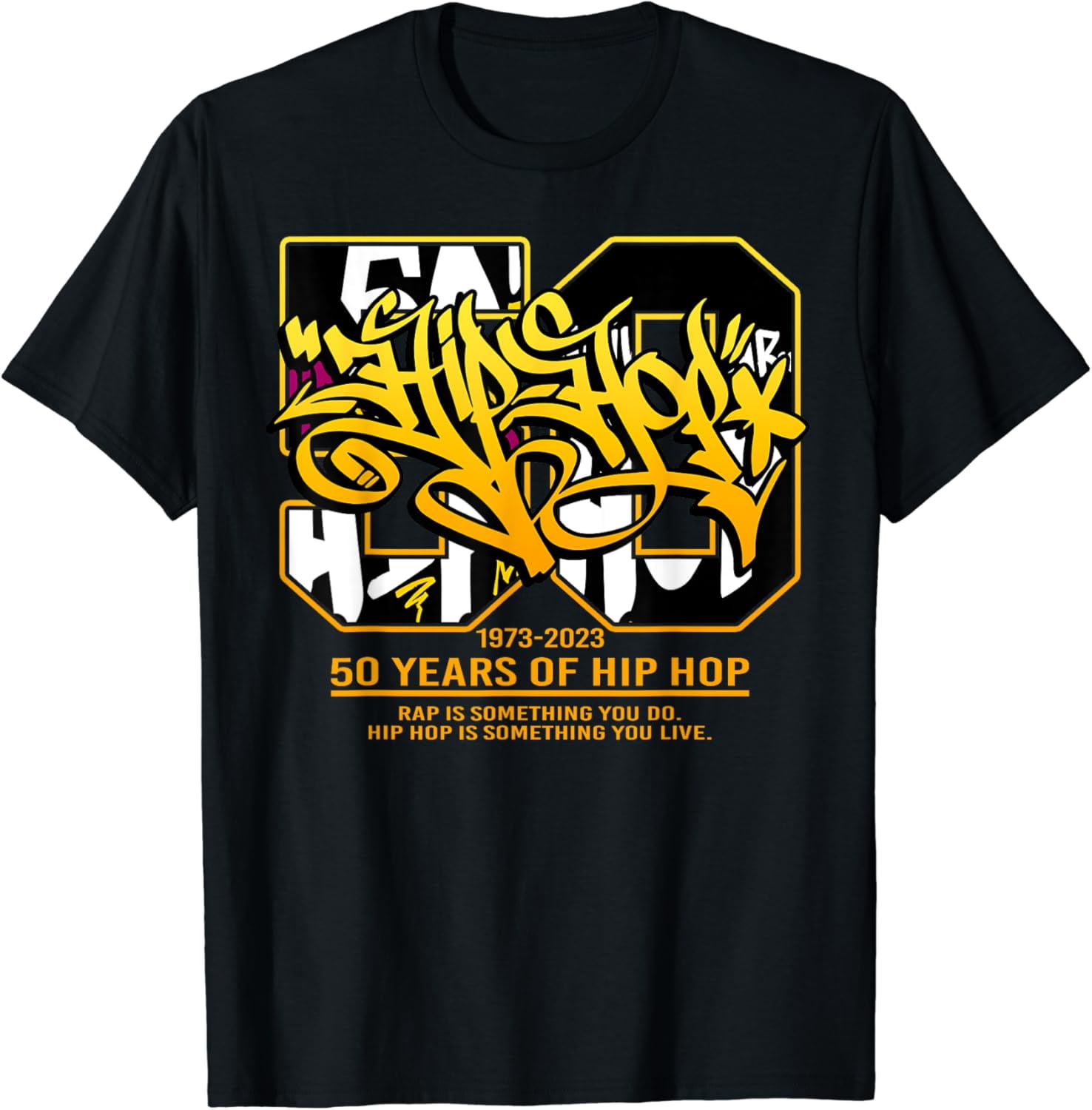 50 Years Of Hip Hop Anniversary Rap Urban Graffiti Art Retro T-Shirt ...