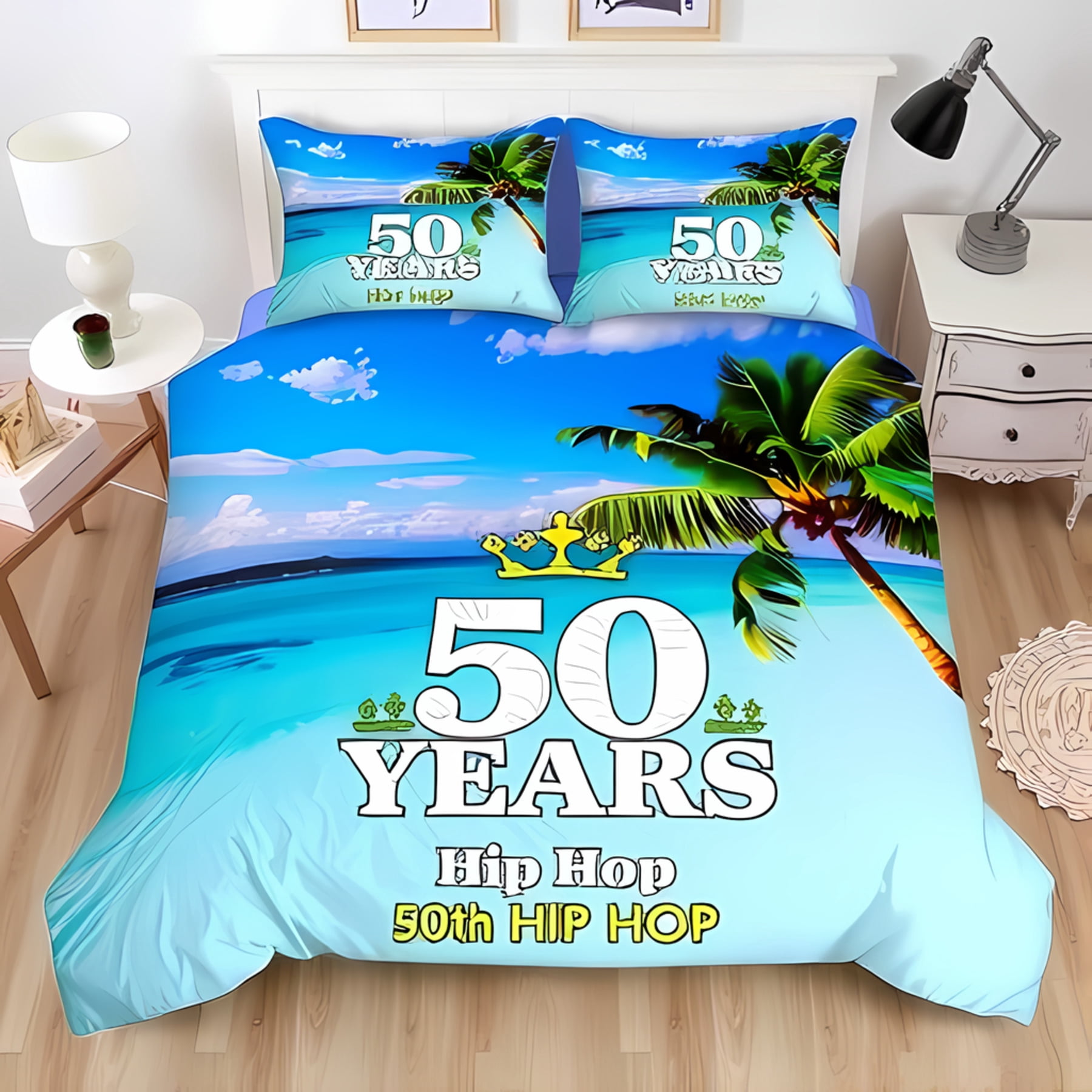 50 Years of Hip Hop 3-Piece Duvet Cover Set - Vibrant Beach Scene with ...
