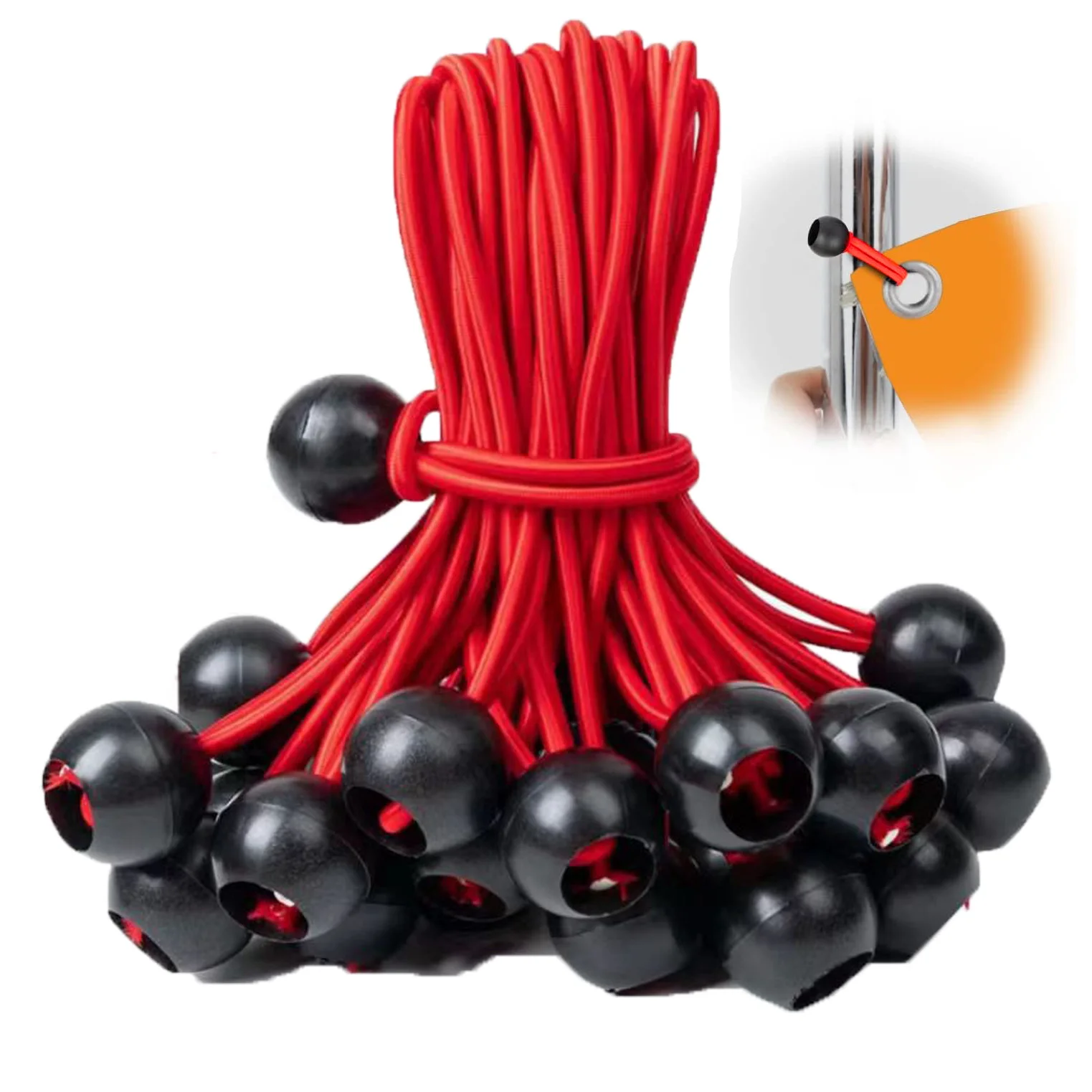 50 bungee balls, black cord for awning, UV-protected, with elastic band ...