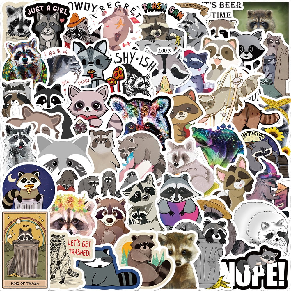 50 cartoon animal raccoon graffiti stickers decorative luggage notebook ...