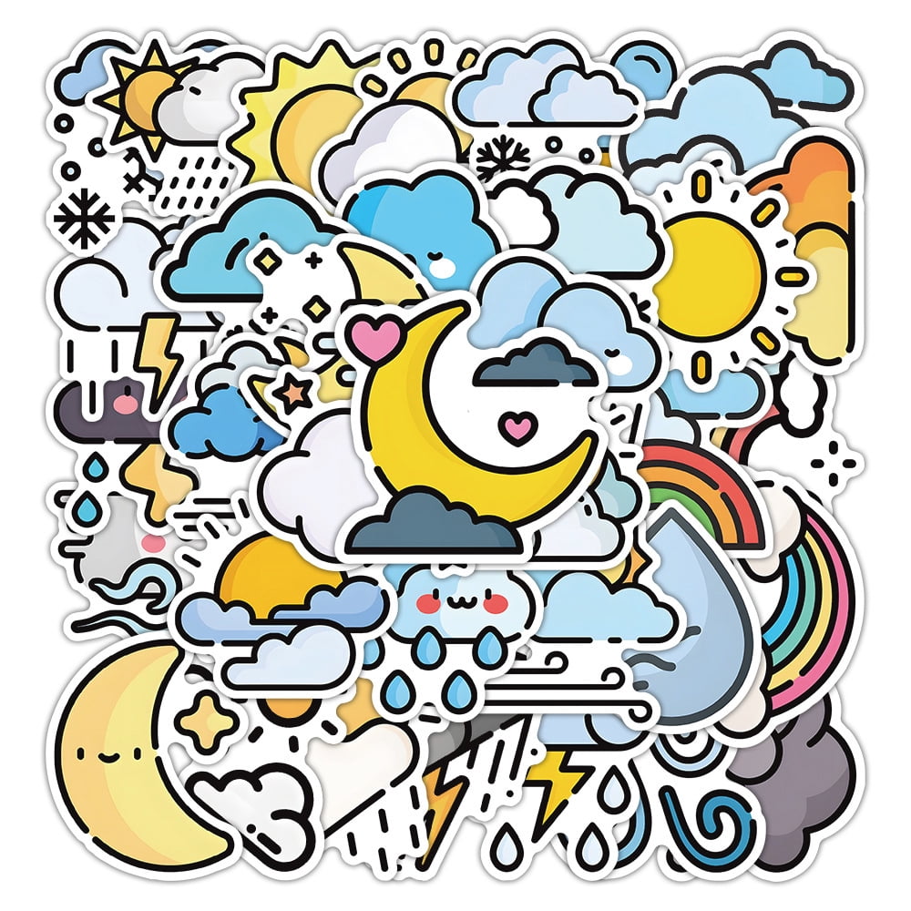 50 cartoon weather stickers, cute weather emojis, personalized graffiti ...