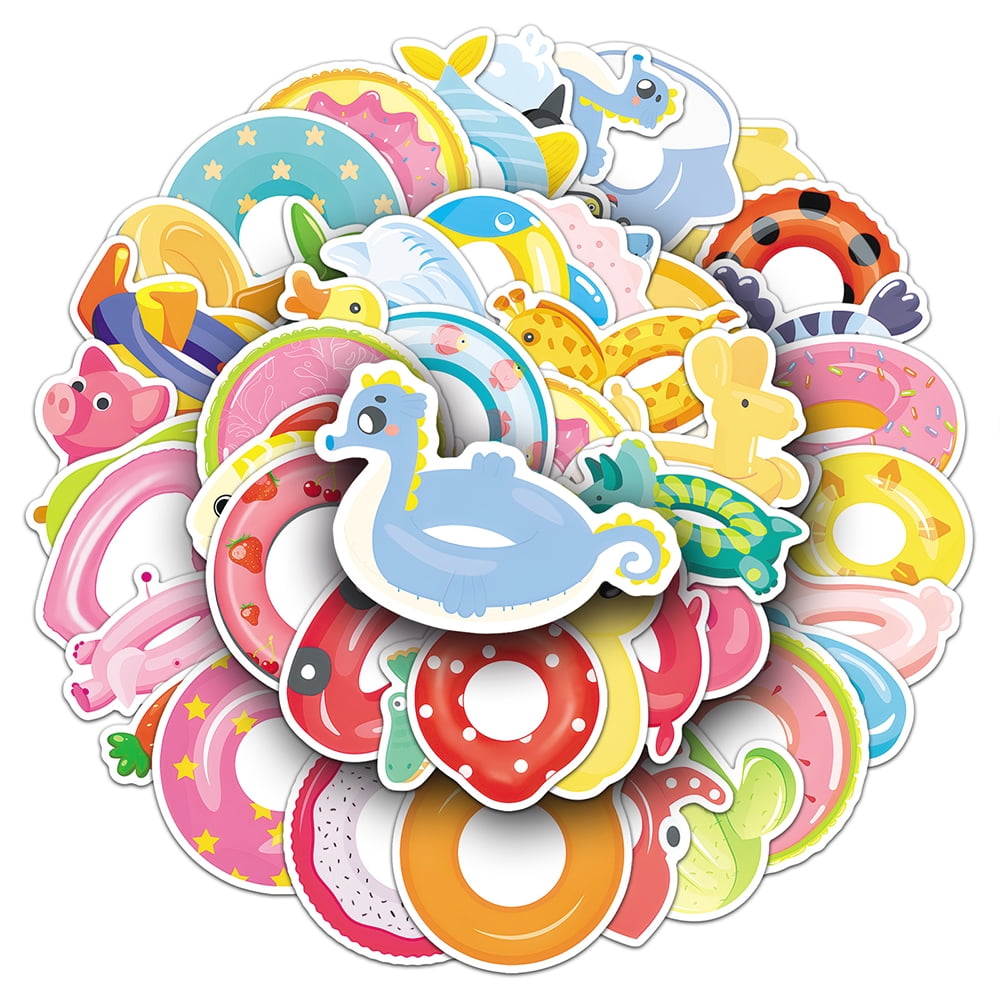 50 colorful swimming circle stickers, cute cartoon graffiti, waterproof ...