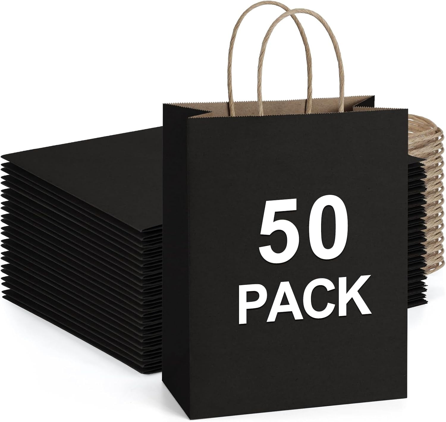 50 count Bags 8x4.25x10.5 Inches Paper Bags with Handles Bulk for ...