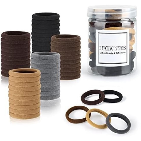 50 count Brown Hair Ties, Seamles Black Hair Band for Women,No Elastics ...
