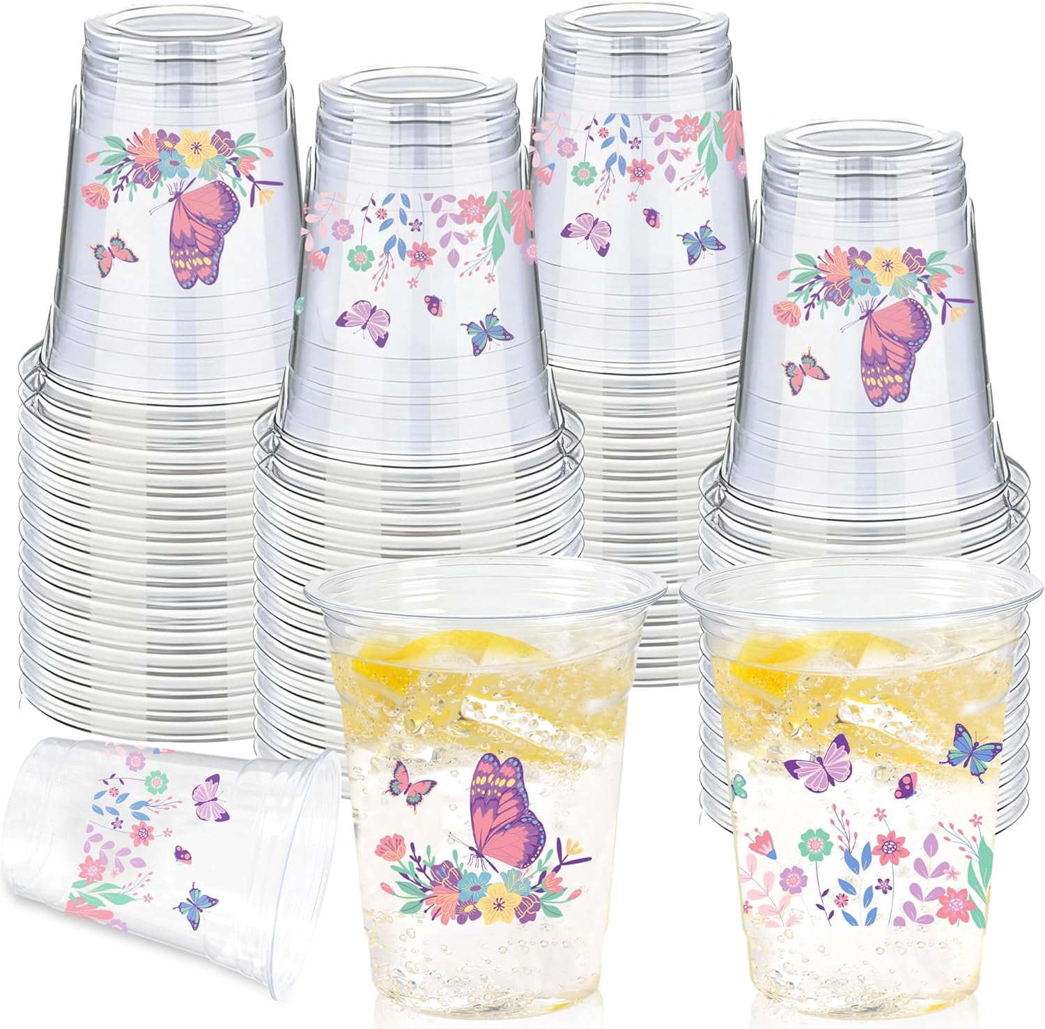 50 count Butterfly Cups, 12 Oz Butterflies Floral Clear Disposable ...