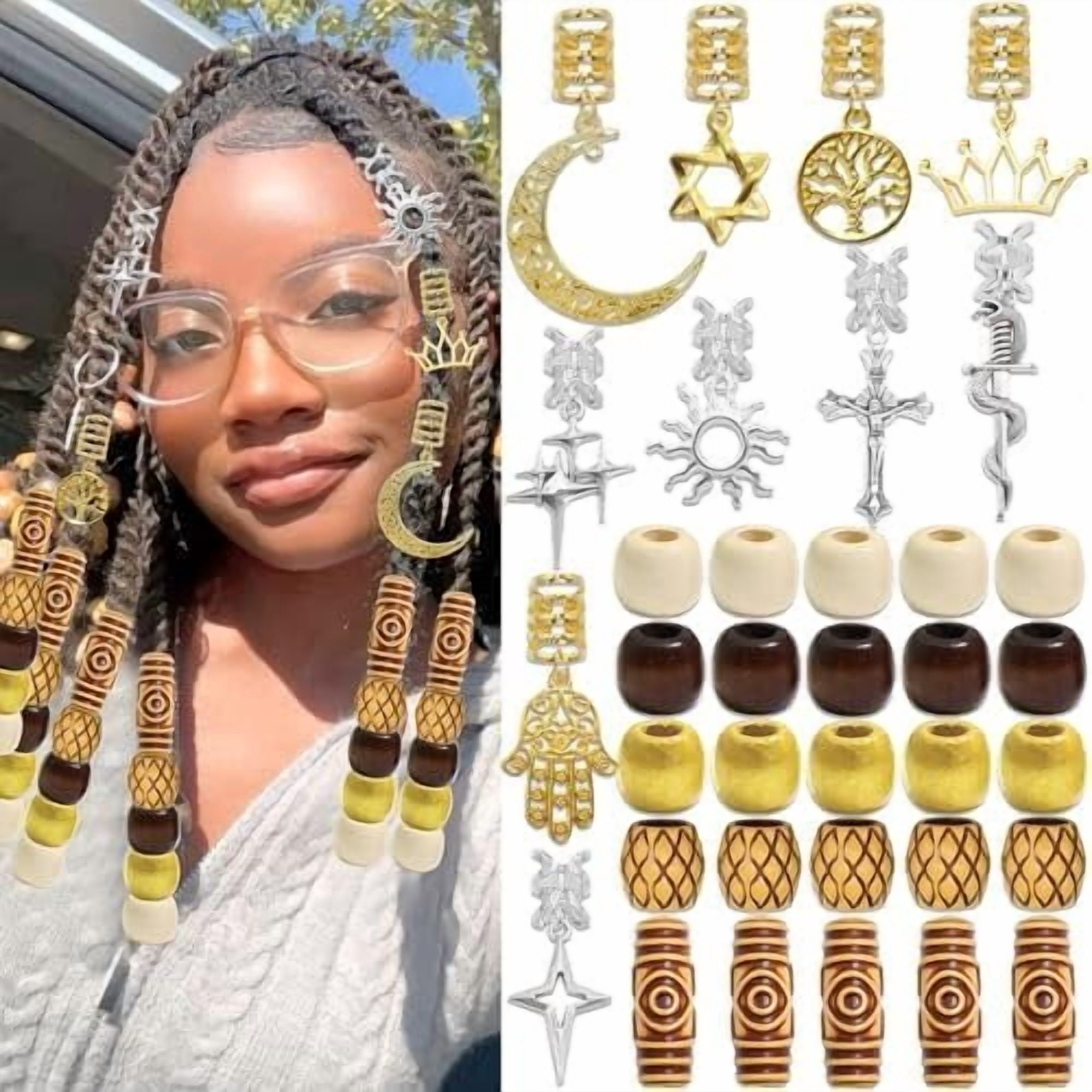 50 count Hair Braids Clips Large Dreadlock Bead Loc Charms Hair Tube ...