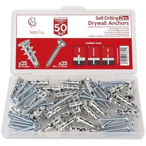 50 count Self Drilling Drywall Anchors and Screws kit #8 x 1-1/4 ...