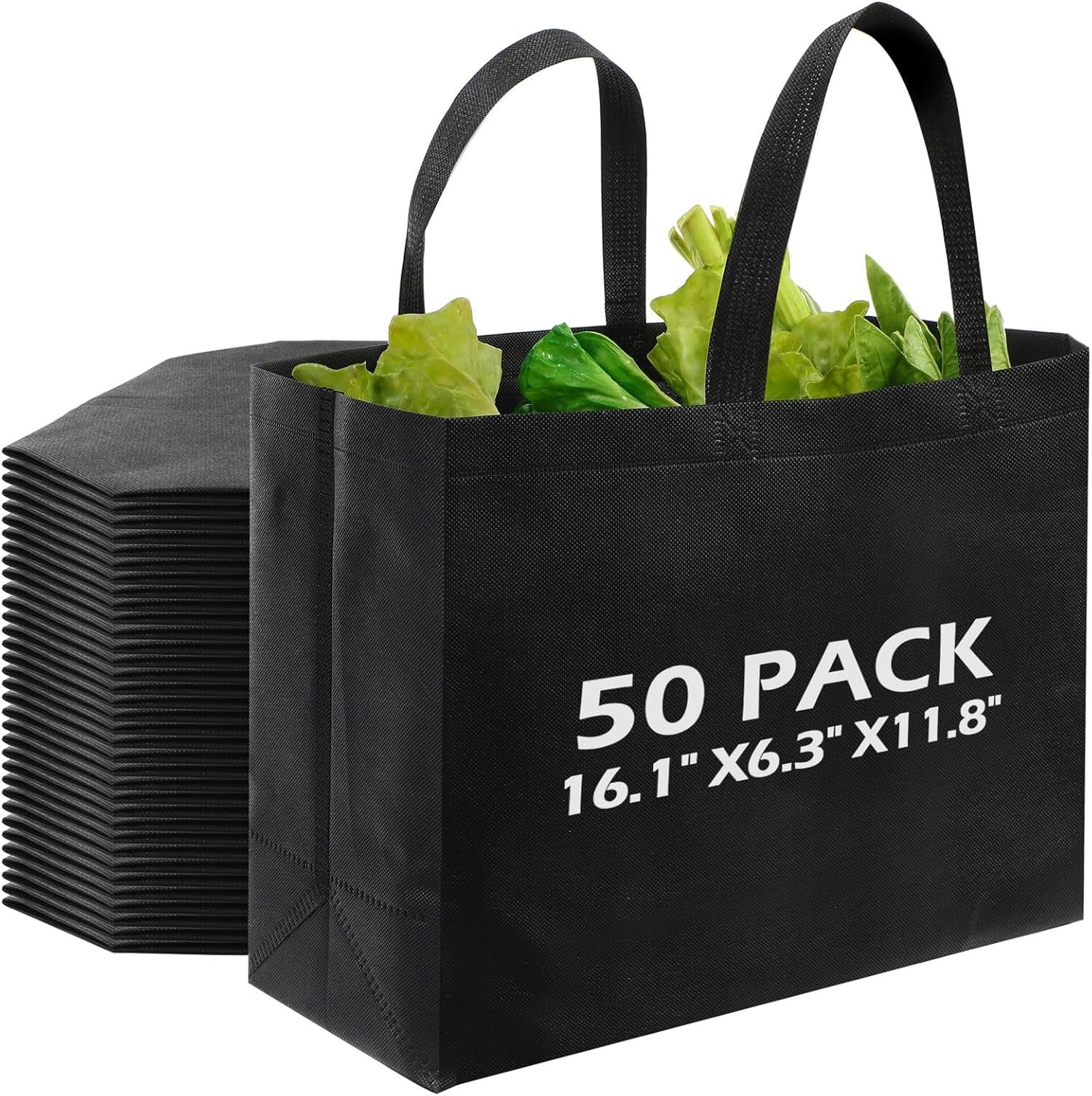 50 count Tote Bag with Handles Bulk Non Woven Grocery Shopping Bags for ...