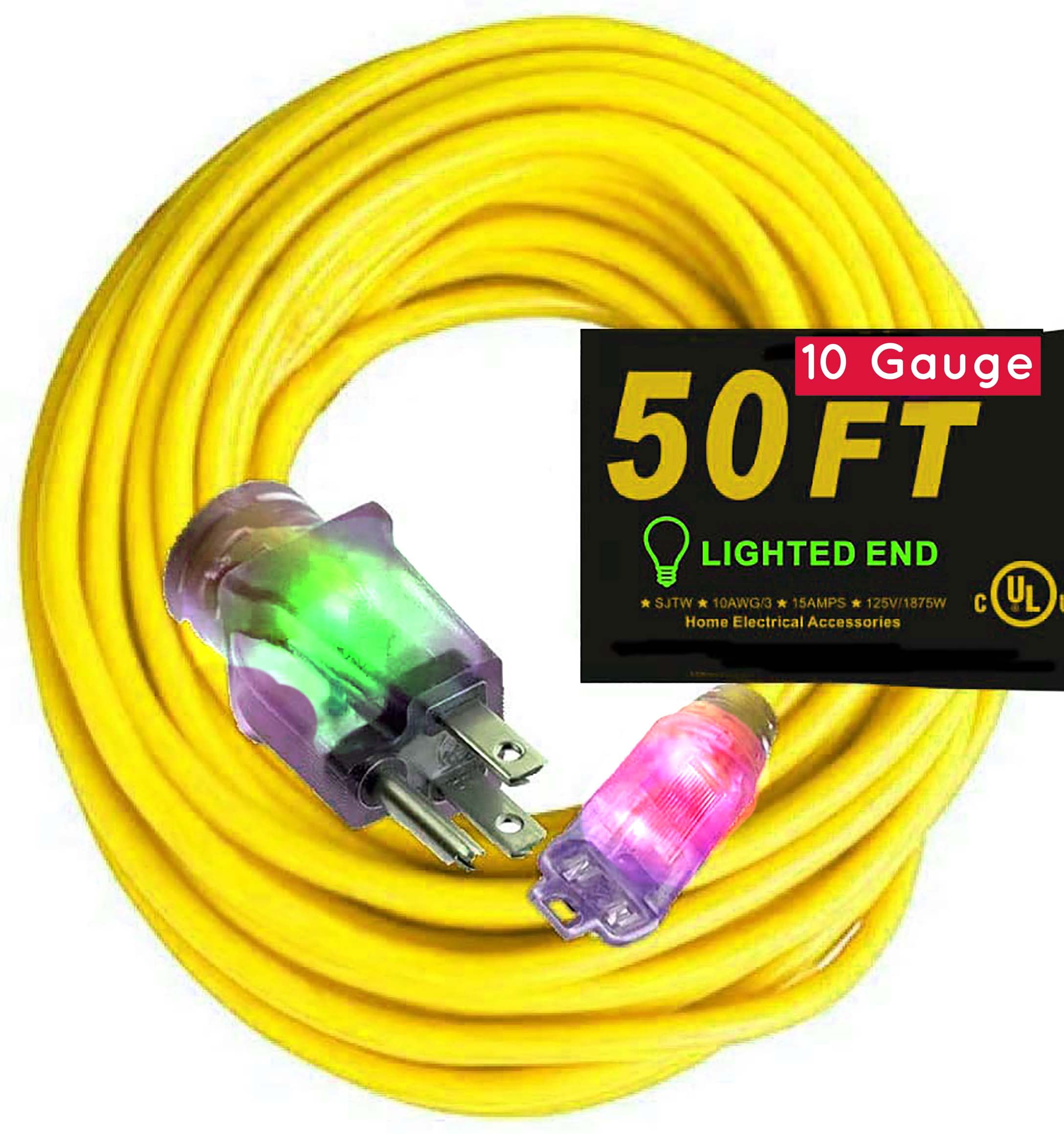 50 ft 10 3 Power Extension Cord Powerful Heavy Duty 15 Amps, 125 Volts ...