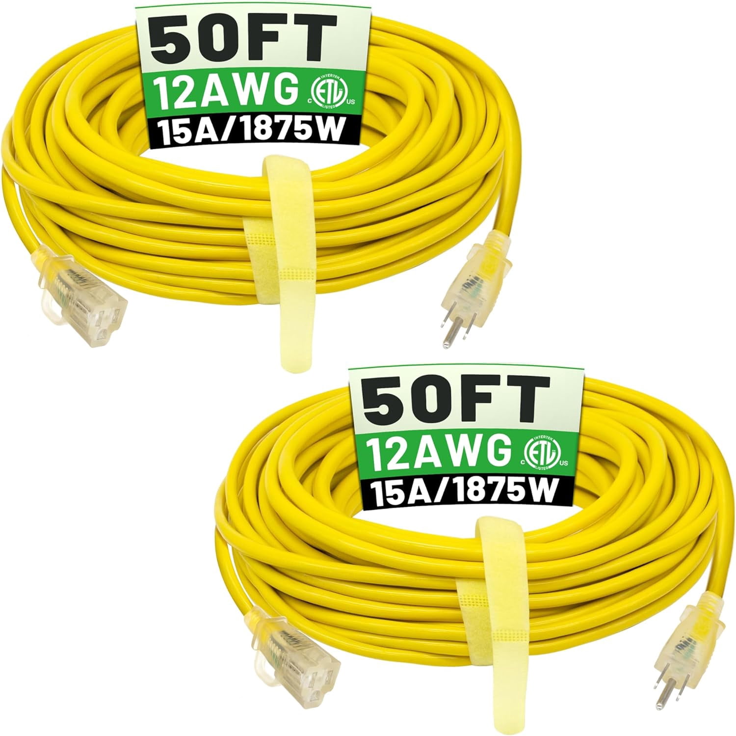 50 ft 12/3 Outdoor Extension Cord Waterproof Heavy Duty with Lighted ...