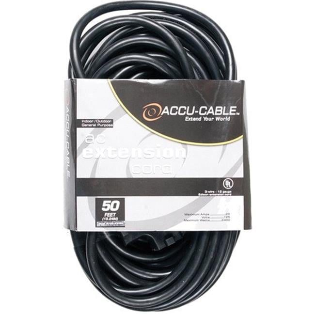 50 ft. 12 AWG 3 Gauge Edison Extension Cord with Three Plugs, Black ...