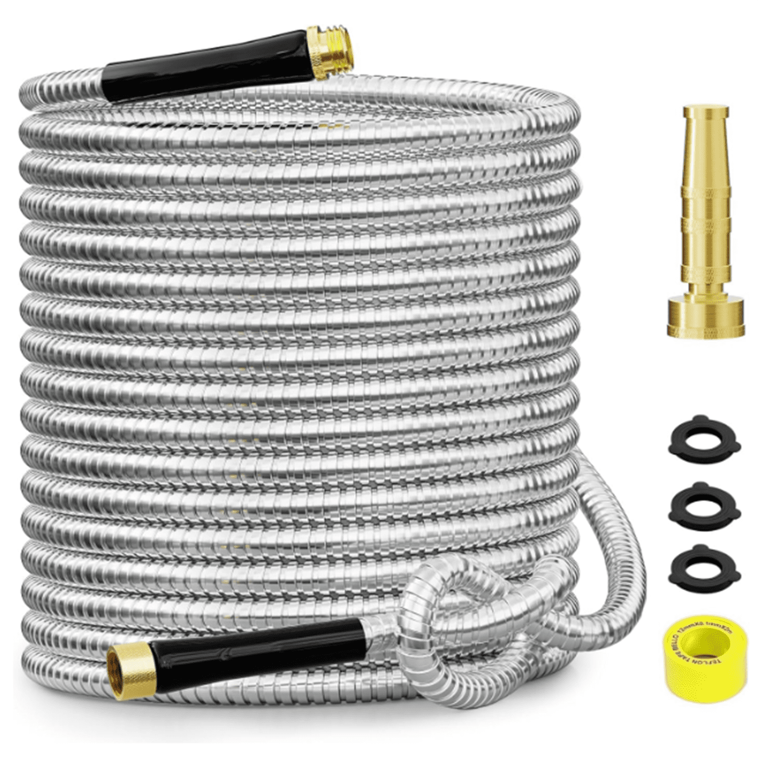 50 ft 304 Stainless Steel Garden Hose Metal Heavy Duty Water Hose ...