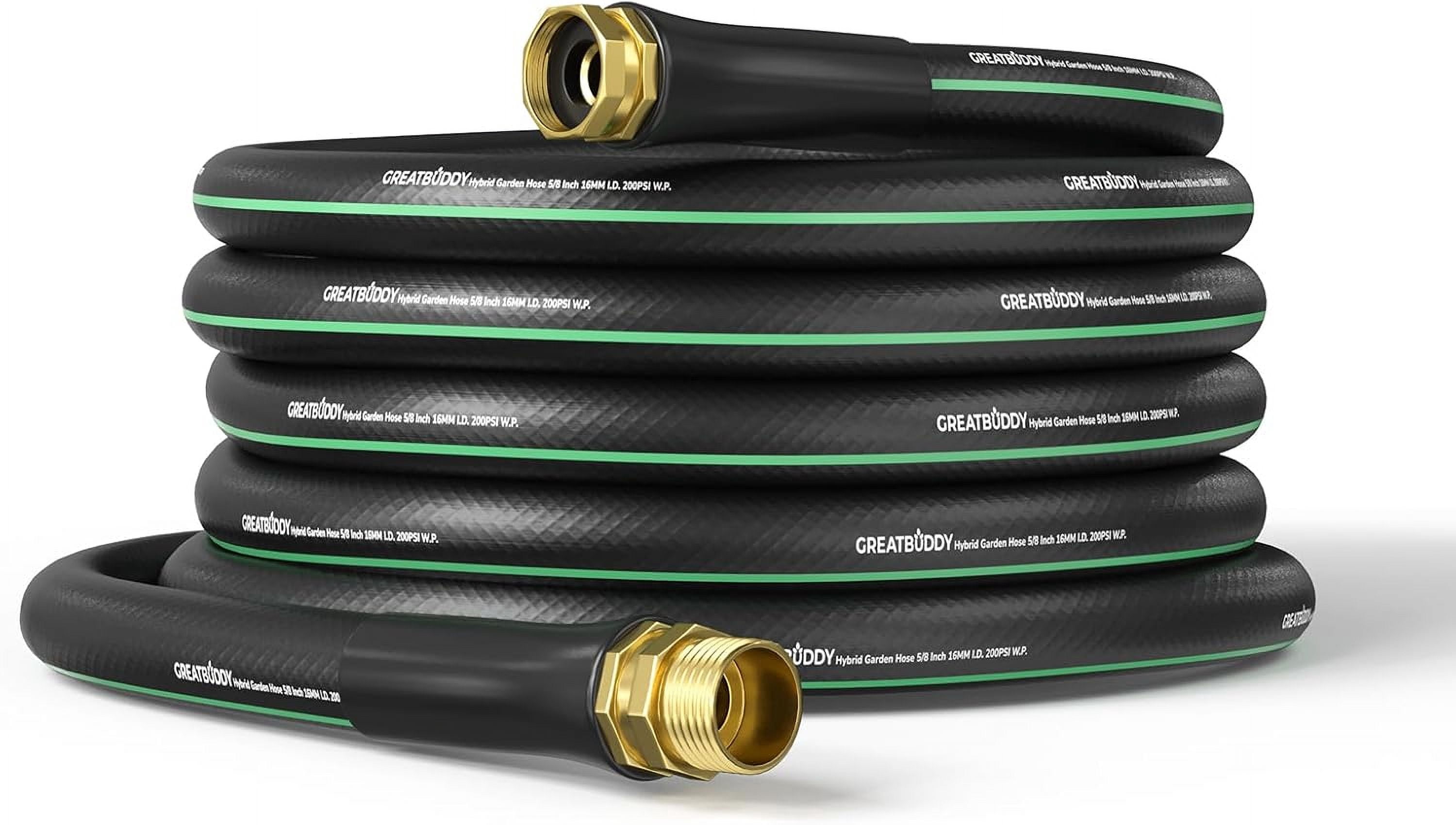 50 ft Black Rubber Garden Hose, 5/8" Diameter, Heavy Duty, 600 PSI ...