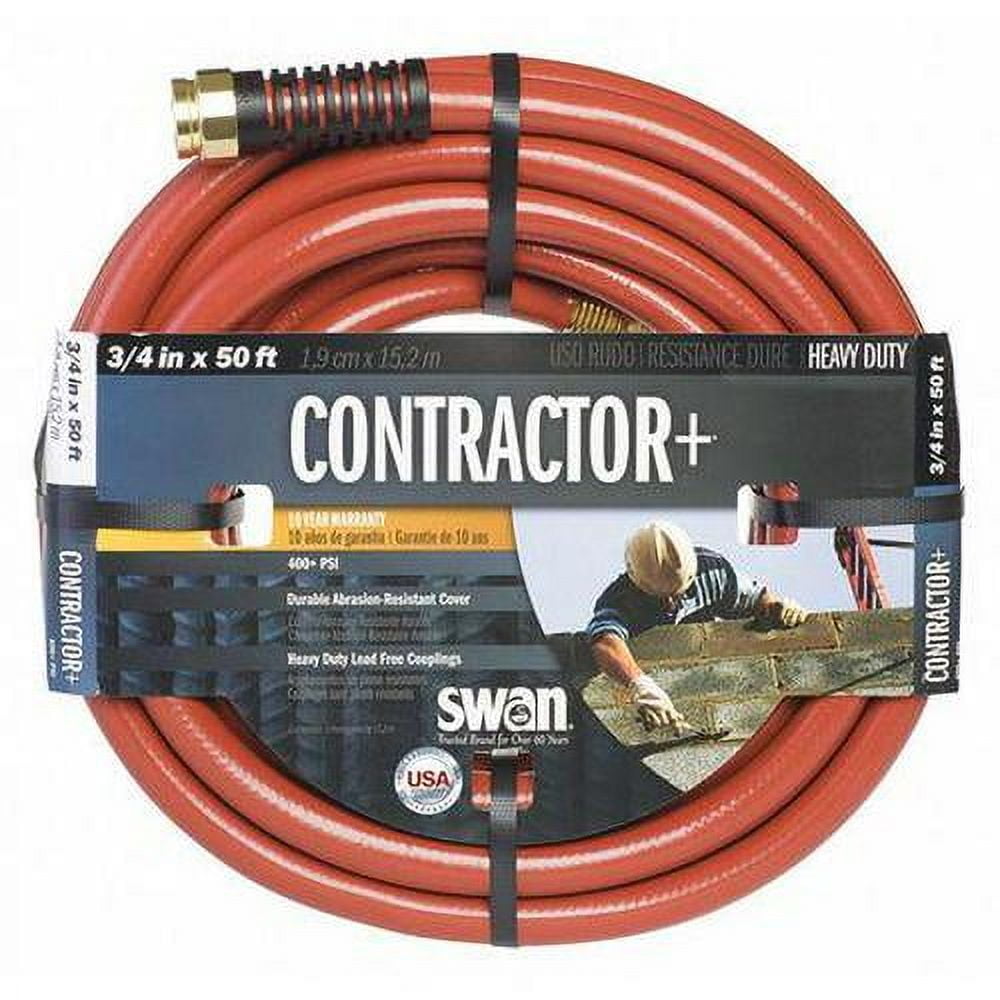 50 ft L Heavy Duty Contractor Water Hose, 3/4 in Inside Dia, Red, PVC ...