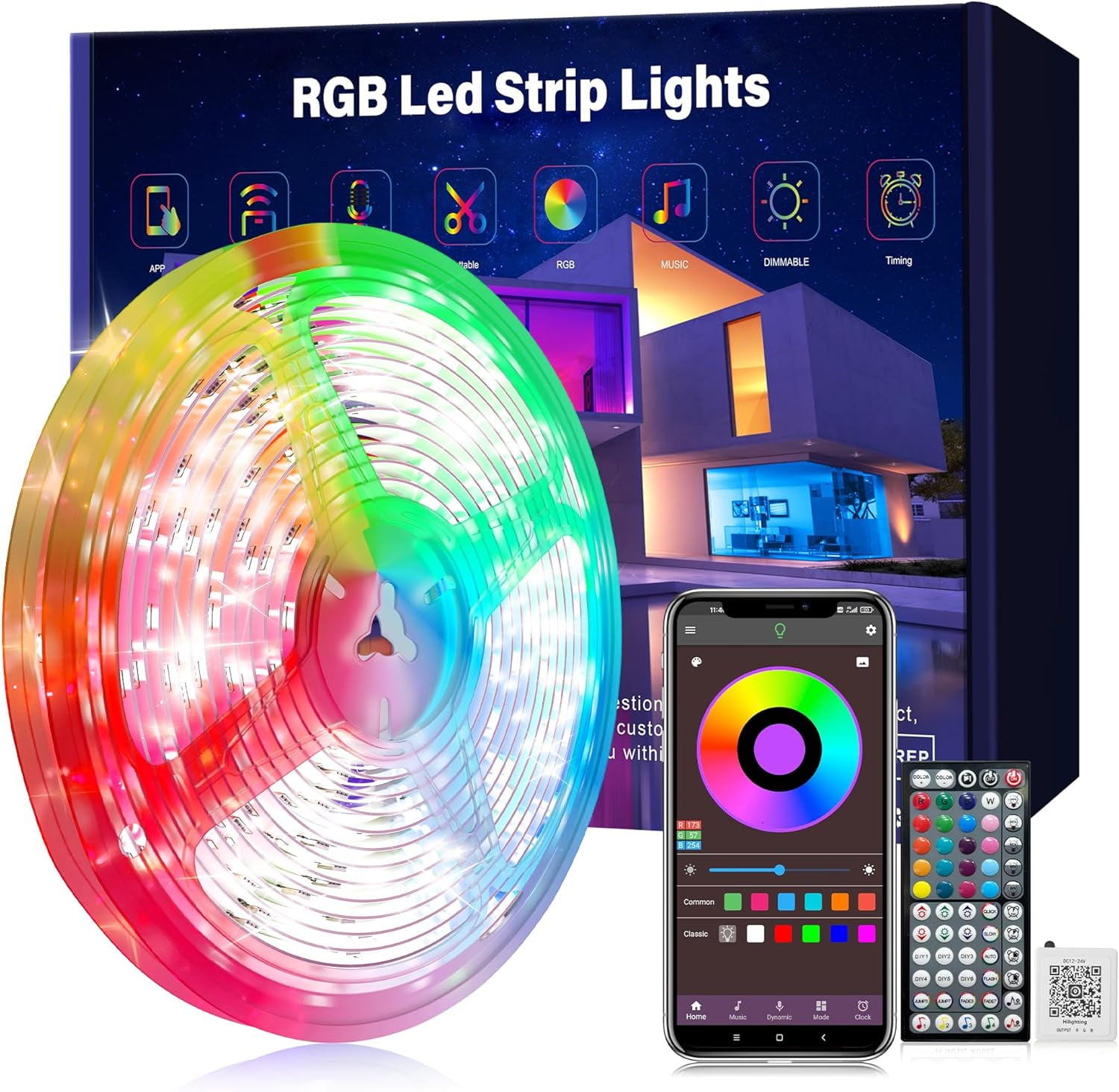 50 ft Lights for Music Sync Strip Lights with APP & Remote Control ...