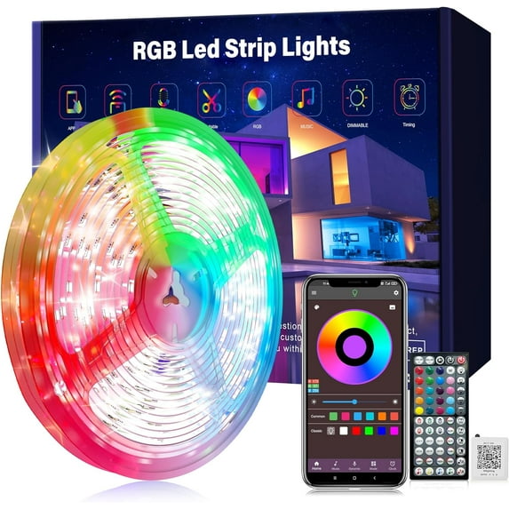 50 ft Lights for Music Sync Strip Lights with APP & Remote Control ...