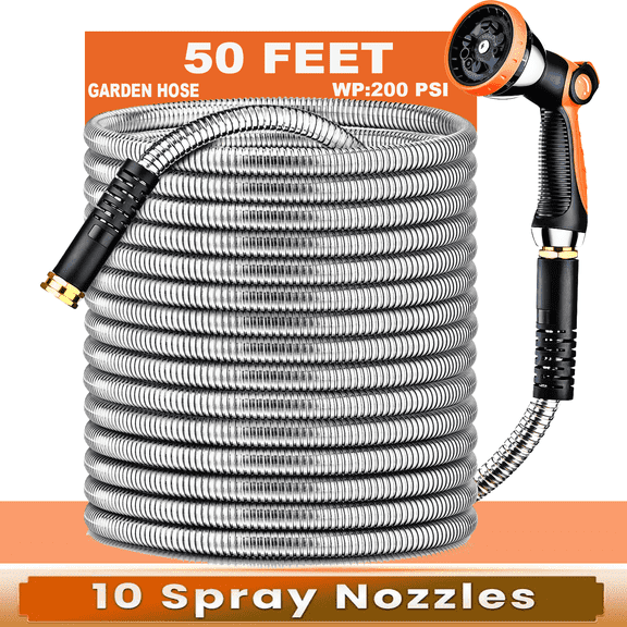 Metal Garden Hose 100 FT, Stainless Steel Hose, Water Hose with 10 ...