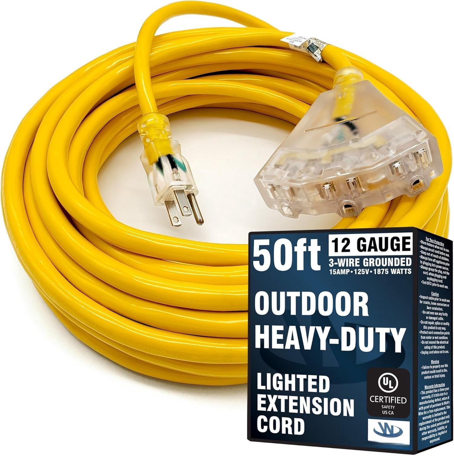 50 ft Outdoor Extension Cord - 12 Gauge Extension Cord 50 ft - Lighted ...