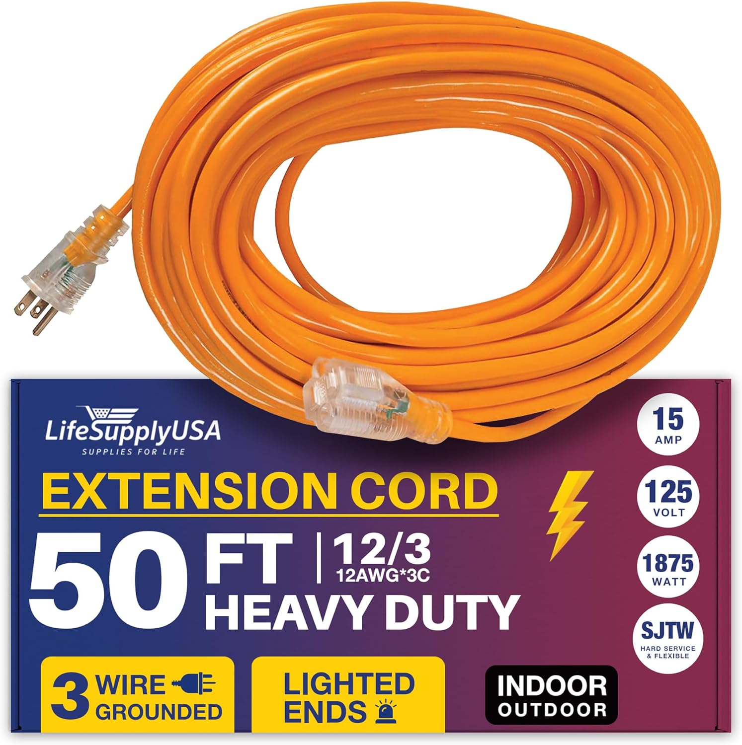 BENTISM Heavy Duty 50 ft 50 Amp RV Extension Cord Power Supply Cable w ...