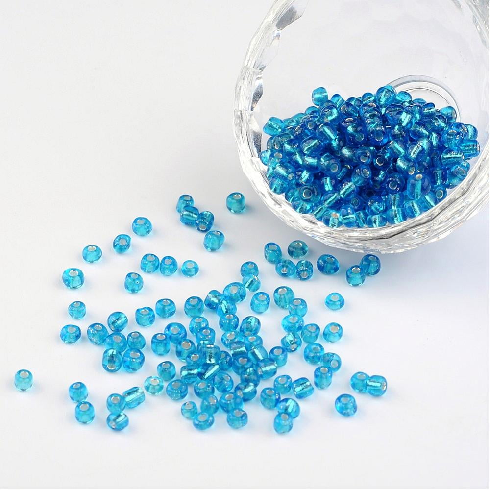 50 g 6/0 Round Silver Lined Round Hole Glass Seed Beads Steel Blue 4mm ...