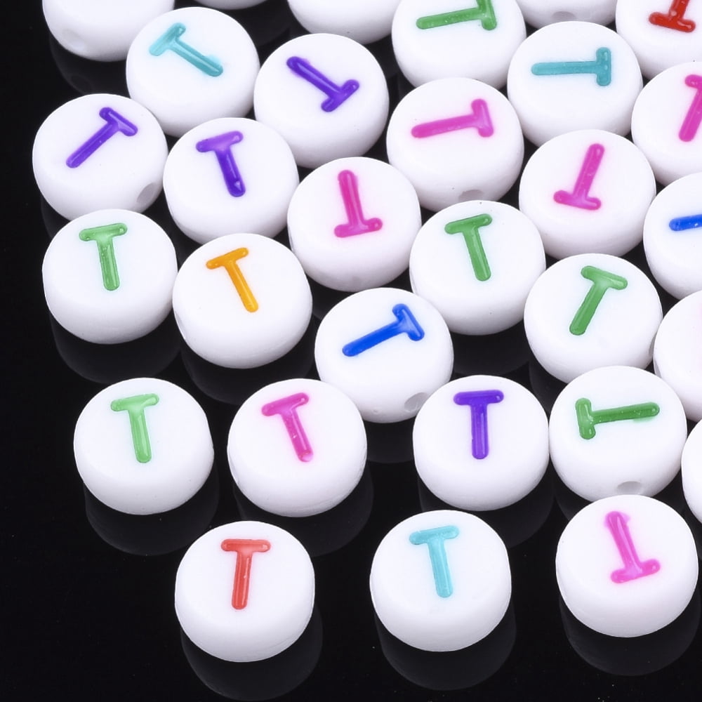 50 g Initial Acrylic Beads Horizontal Hole Flat Round Mixed color ...