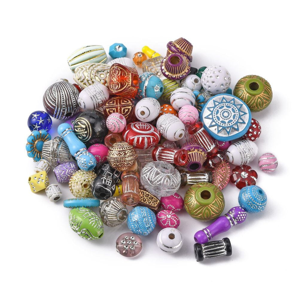 50 g Plated Acrylic Beads Mixed style Metal Enlaced Mixed color 6~22x6 ...