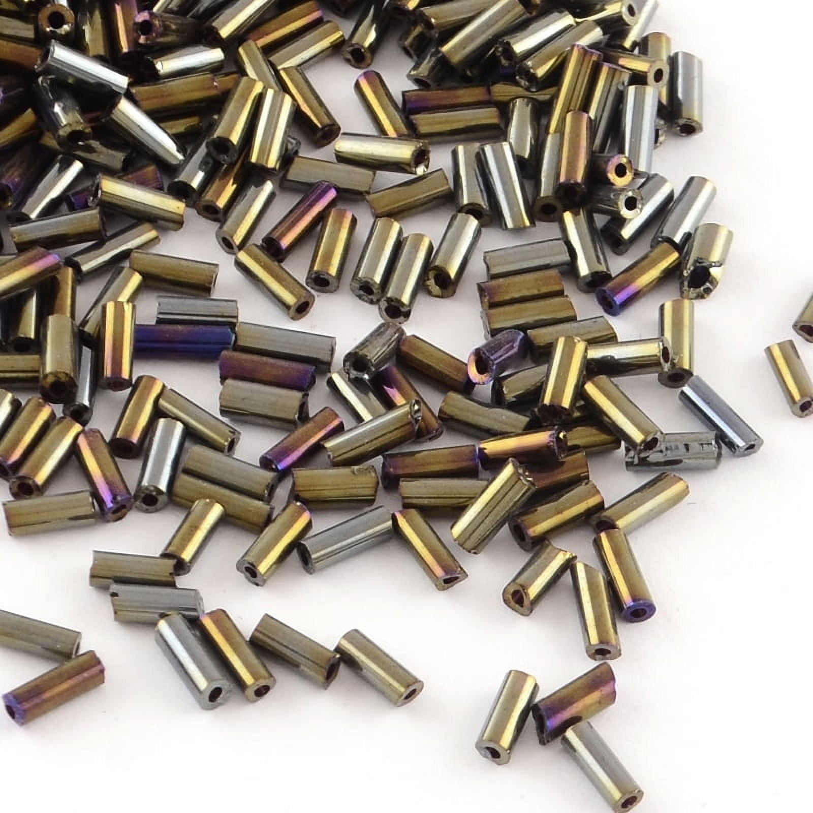 50 g Tube Plated Glass Bugle Beads Iris Round Multi-color Plated 4~4 ...
