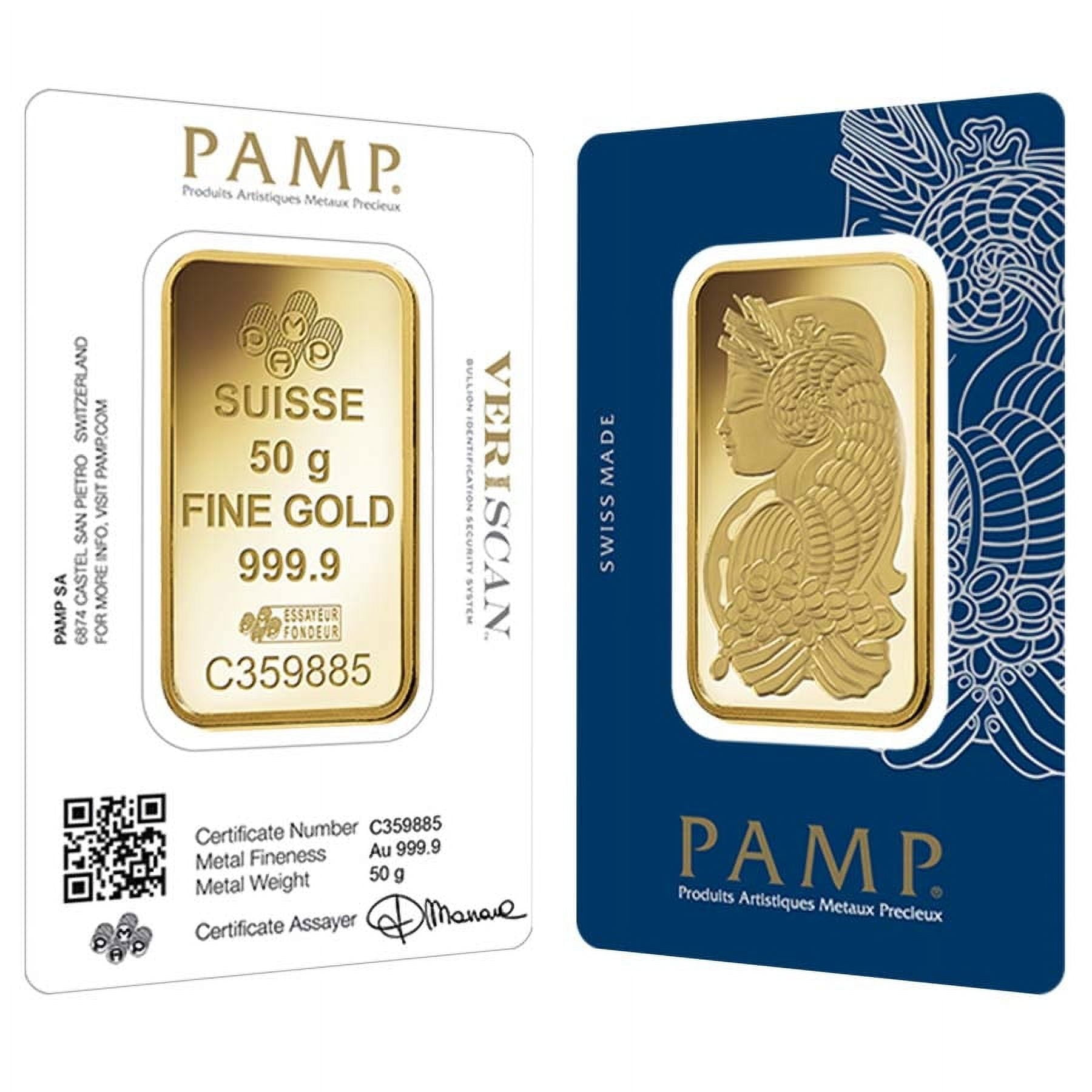 PAMP Suisse 50g Gold Bar, Lady Fortuna Veriscan, .9999 Fine (In Assay ...