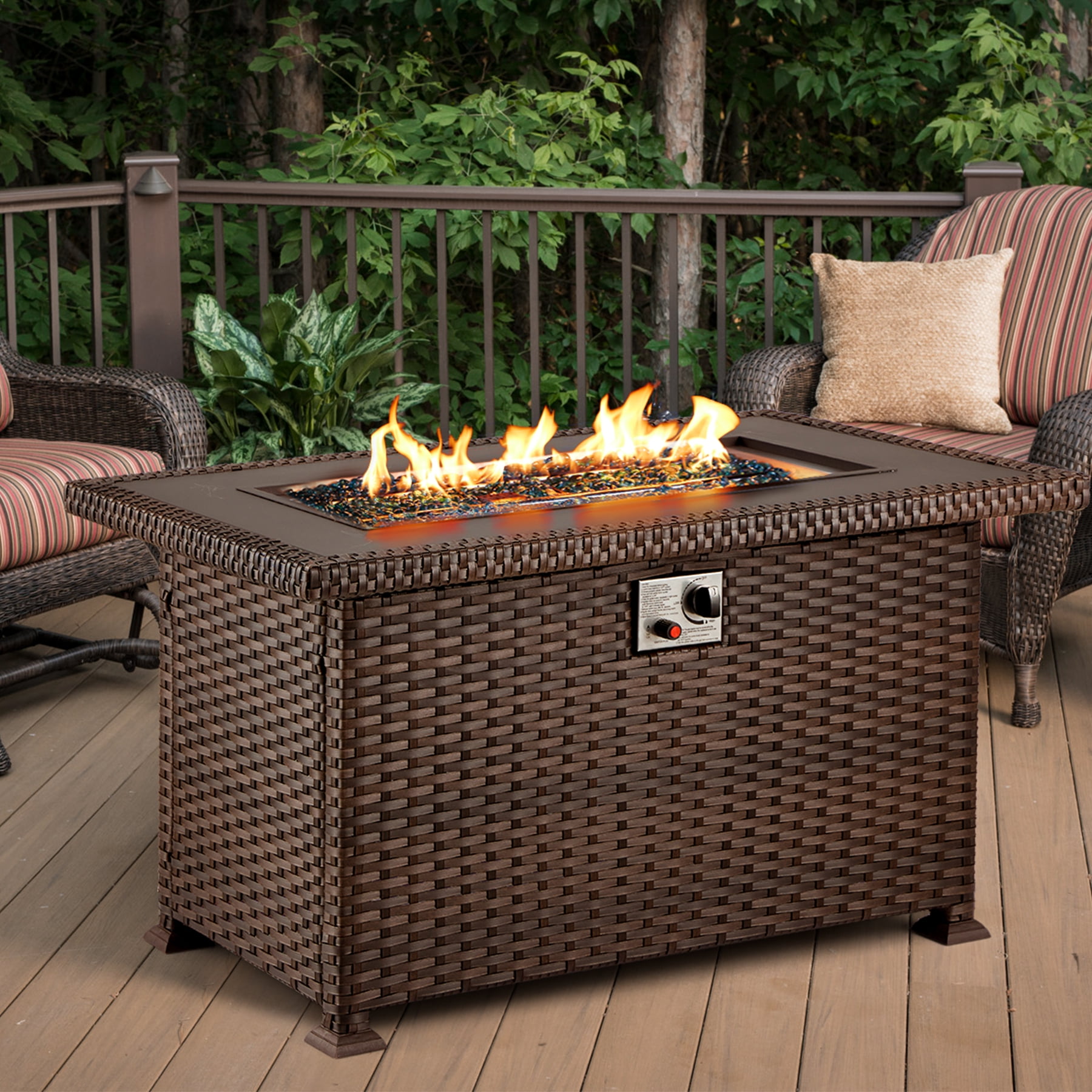 50 in Propane Fire Pit Table, Rattan Outdoor Table Top, 50,000 BTU Gas ...