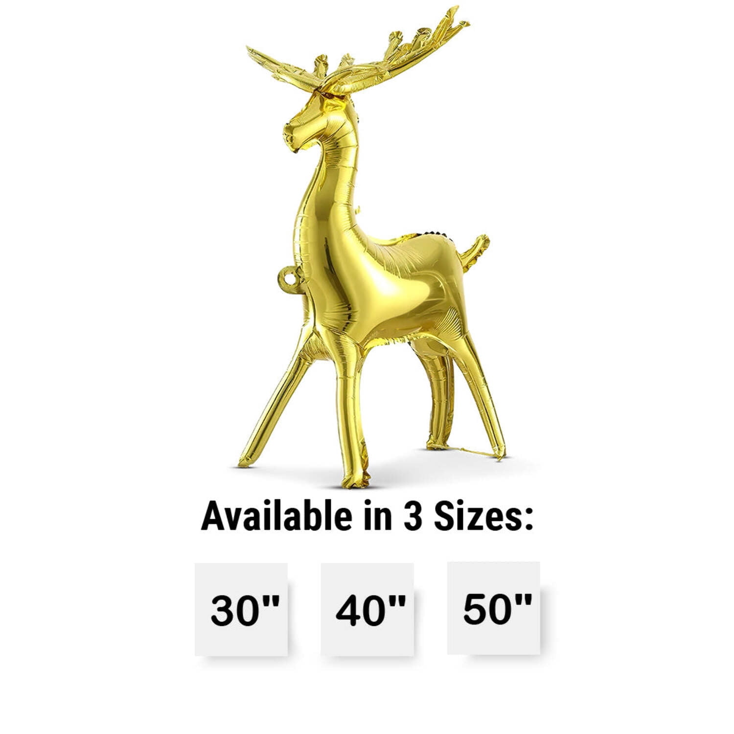 50 inch Party Brands Metallic Gold 3D Standing Reindeer Foil Mylar ...