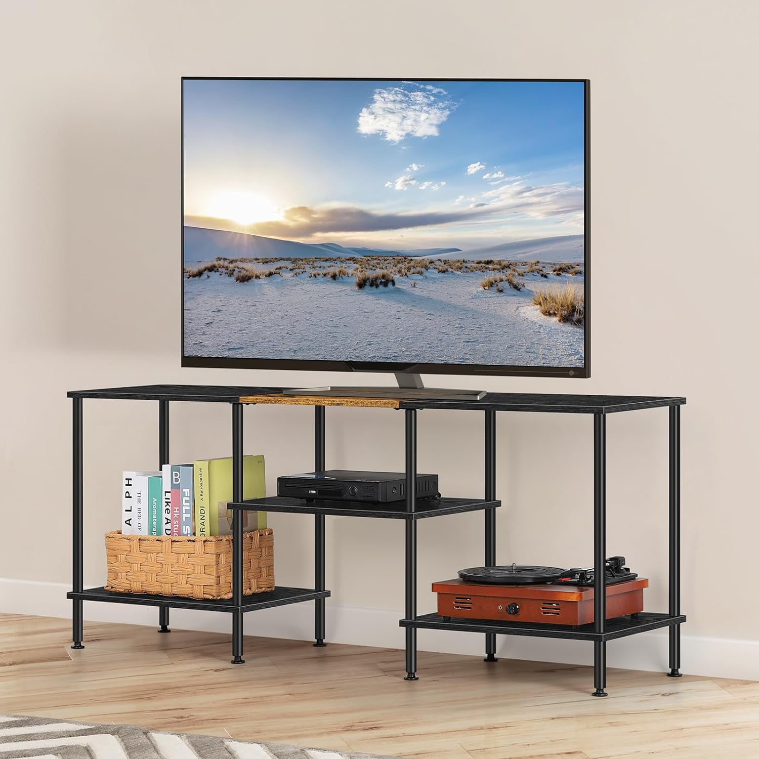 50 inch TV Stand 3 Tier Entertainment Center with Storage Shelves Small ...