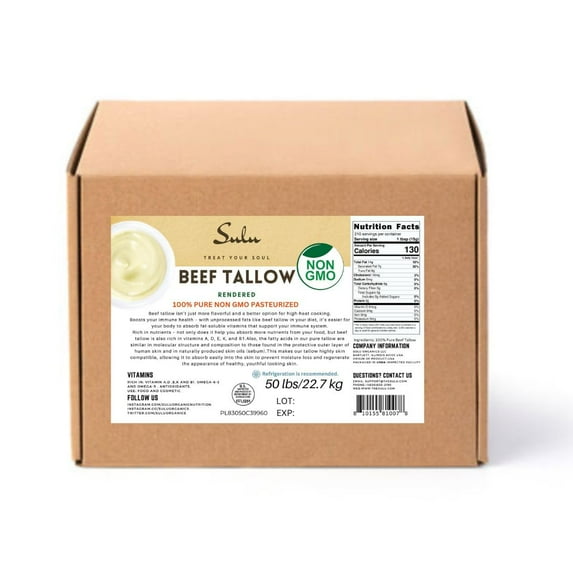 SULU ORGANICS, 50 lbs Beef Tallow, Fully Rendered, USDA Inspected, All ...