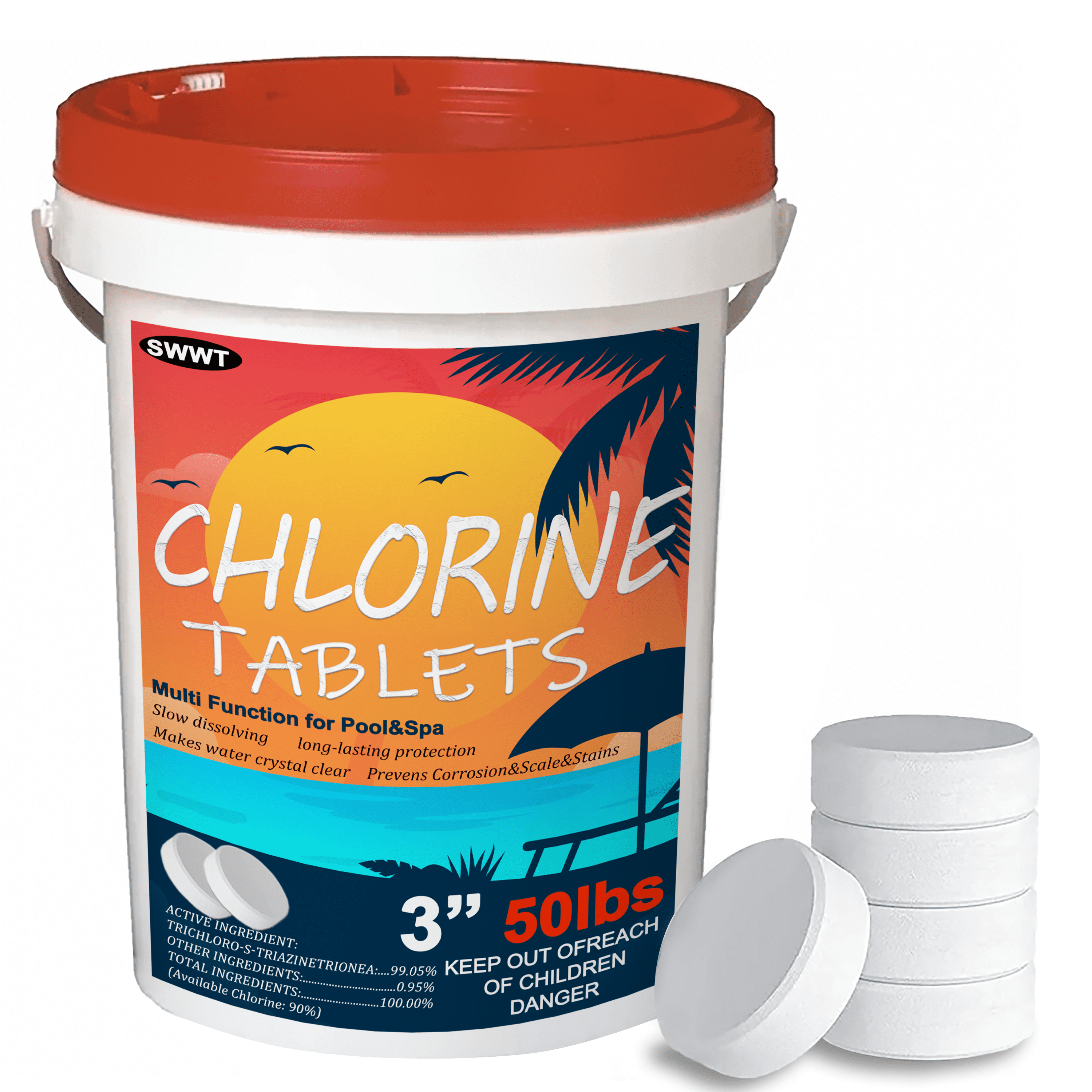50 lbs 3 inch CHL0RINE TABLETS for Pool Inflatable Pools - Walmart.com