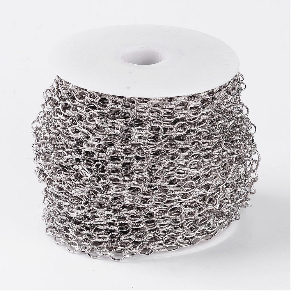50 m Iron Cable Chains Textured Unwelded with Spool Flat Oval Platinum ...