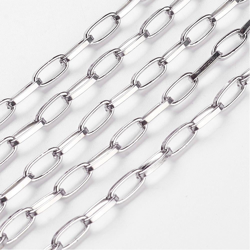 50 m Iron Paperclip Chains Flat Oval Drawn Elongated Cable Chains ...