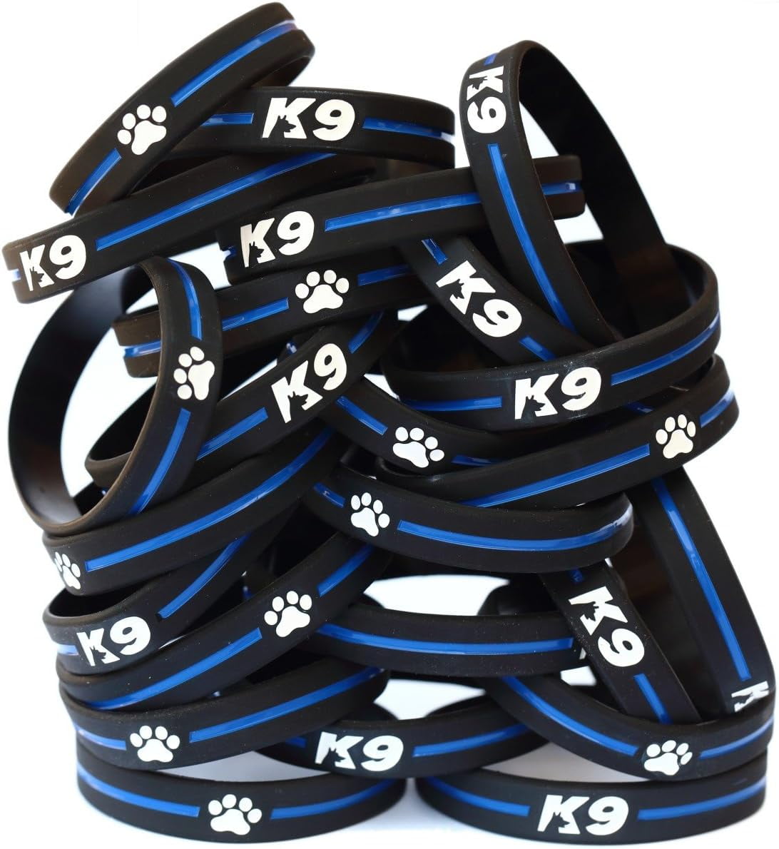 50 of K9 Thin Blue Line Bracelets with Paw Print - Silicone Wristbands ...