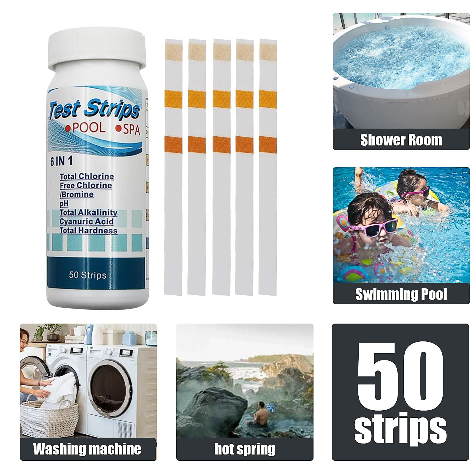50% off!6 In 1 Pool and Spa Test Strips Kit 50PCS Accurate Test Strips ...