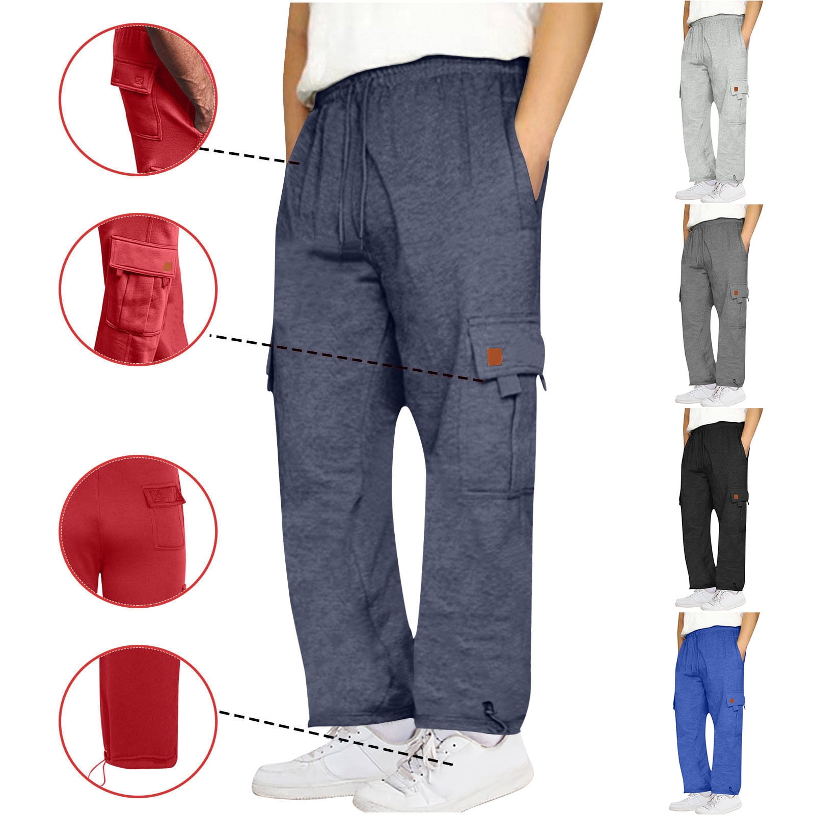 LONKITO Mens Sweatpants with Pockets Open Bottom Casual Cargo ...